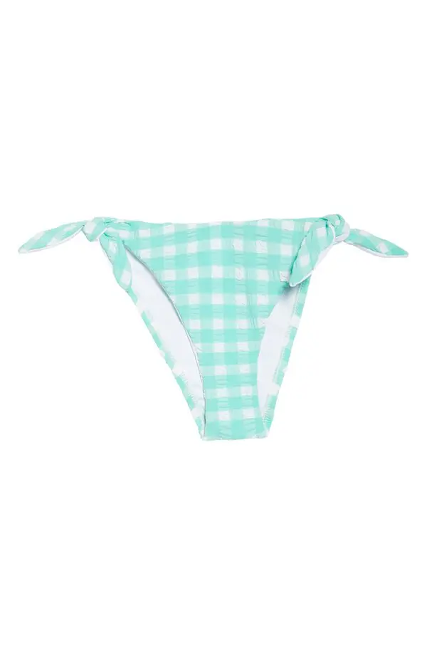 VITAMIN A® Lou Gingham Side Tie Bikini Bottoms - Seafoam Pucker Gingham
