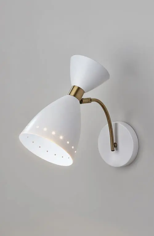 ADESSO Oscar Wall Light - White W. Antique Brass Accents