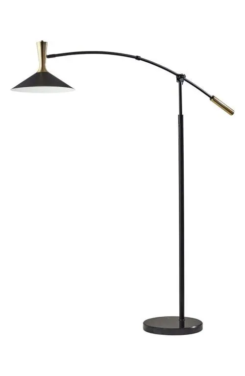 ADESSO Bradley Led Arc Lamp - Black W. Antique Brass Accents