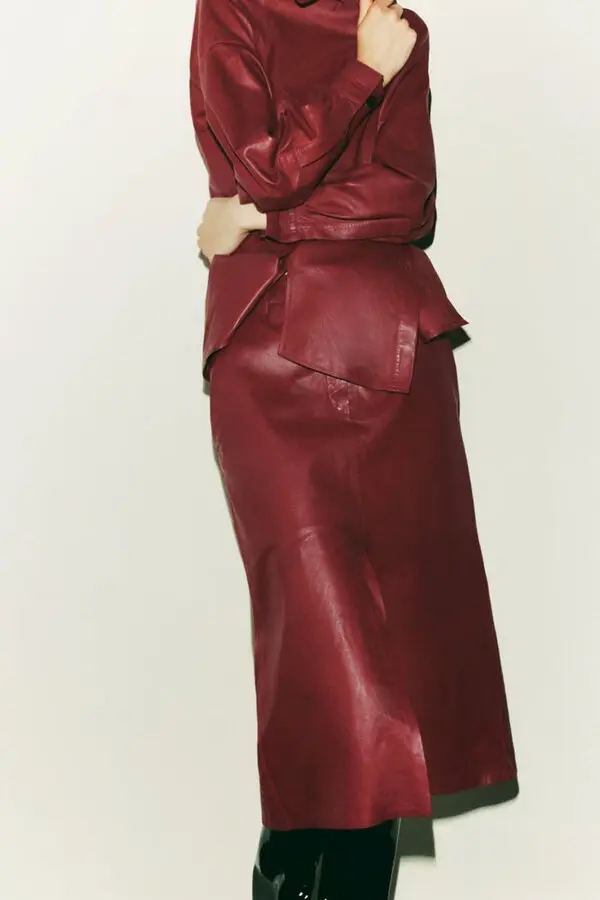 Zara Leather Midi Skirt Limited Edition - Dark Red | Editorialist