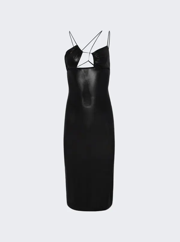 NENSI DOJAKA Asymmetric Bra Midi Dress - Glossy Black