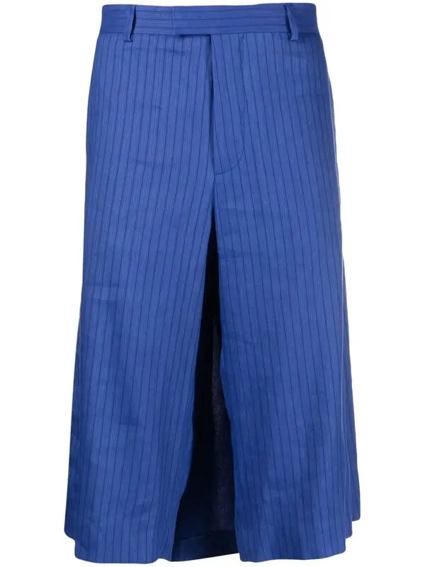 Moschino Vertical Stripe Linen Blend Knee-length Shorts - Blue