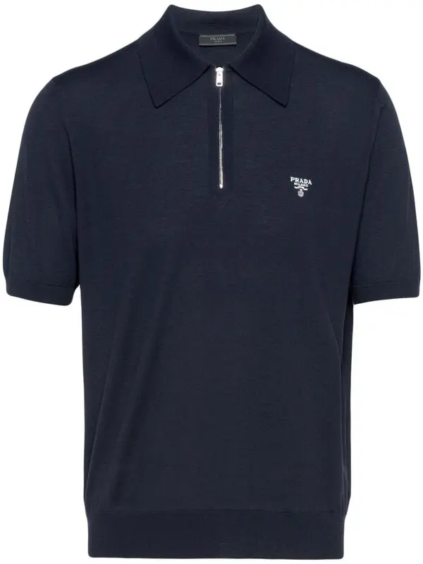 Prada Half-Zip Wool Polo Shirt - Blue | Editorialist