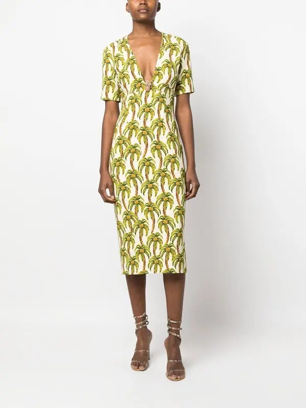 Roberto Cavalli Palm Tree-print Midi Dress