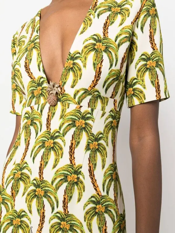 Roberto Cavalli Palm Tree-print Midi Dress