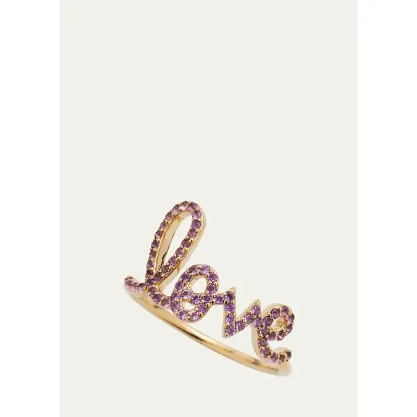 SYDNEY EVAN 14k Gold Large Love Script Ring In Amethyst