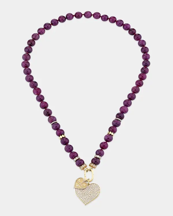 SYDNEY EVAN 14k Gold Luxe Heart Ruby Beaded Necklace - Red