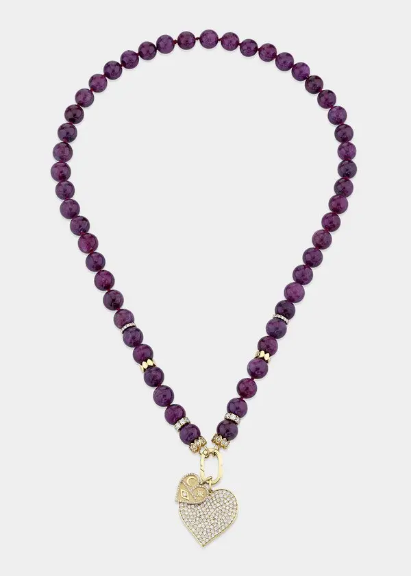 SYDNEY EVAN 14k Gold Luxe Heart Ruby Beaded Necklace