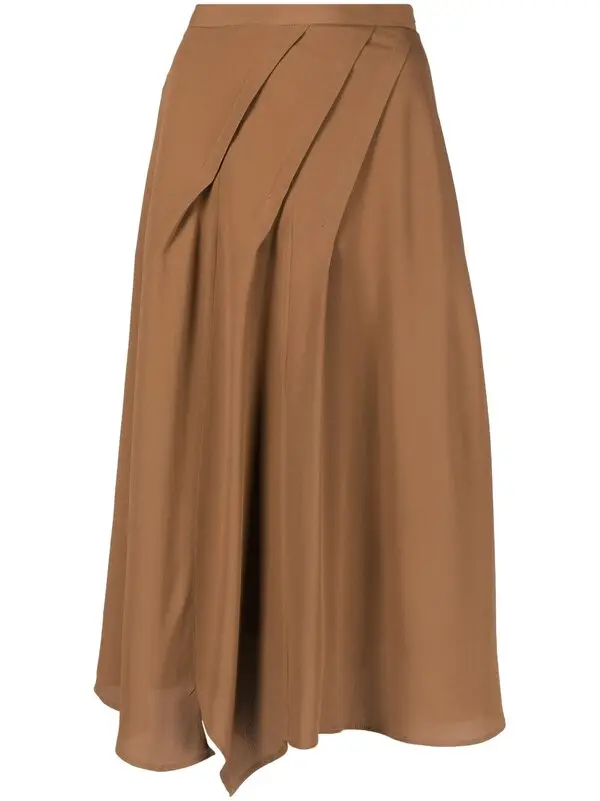 BLANCA VITA Draped Midi Skirt - Brown