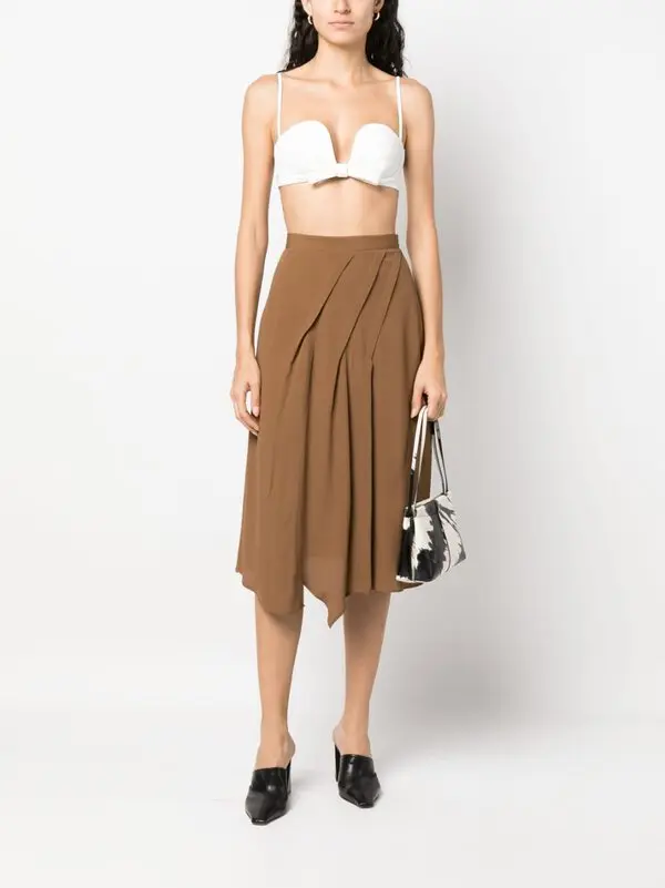 BLANCA VITA Draped Midi Skirt - Brown
