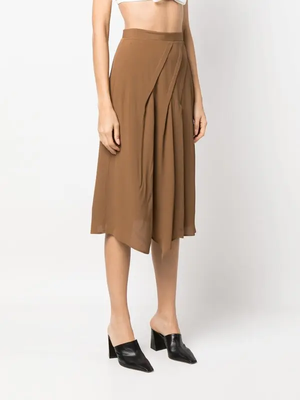 BLANCA VITA Draped Midi Skirt - Brown