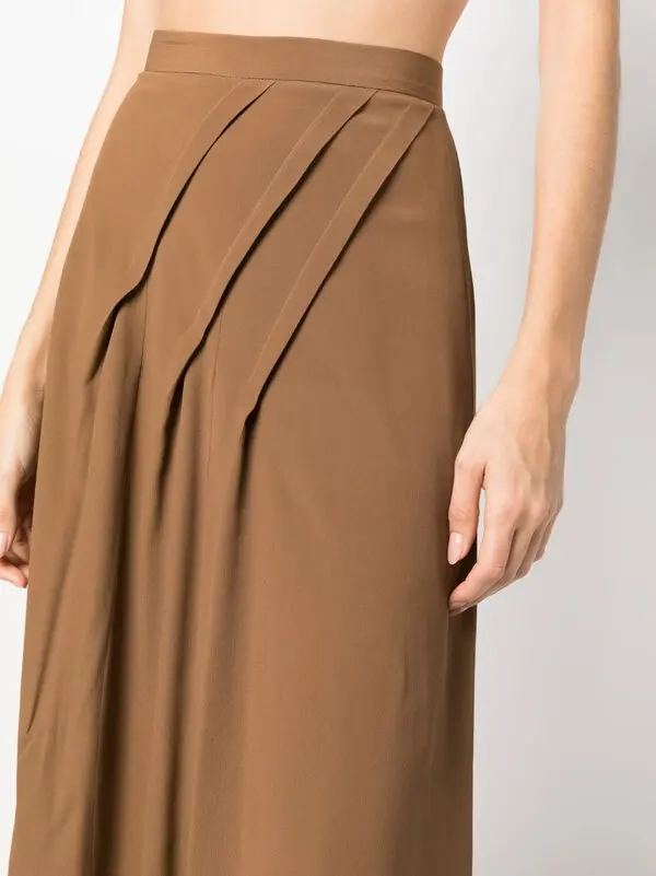 BLANCA VITA Draped Midi Skirt - Brown