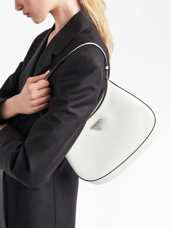 Prada Cleo Brushed Leather Shoulder Bag - White