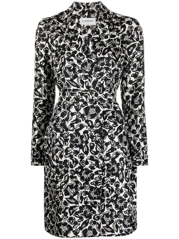 LANVIN Floral-print Belted Silk Dress