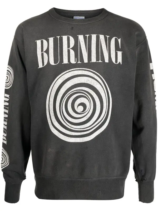 SAINT MXXXXXX Slogan-print Distressed-finish Sweatshirt - Black