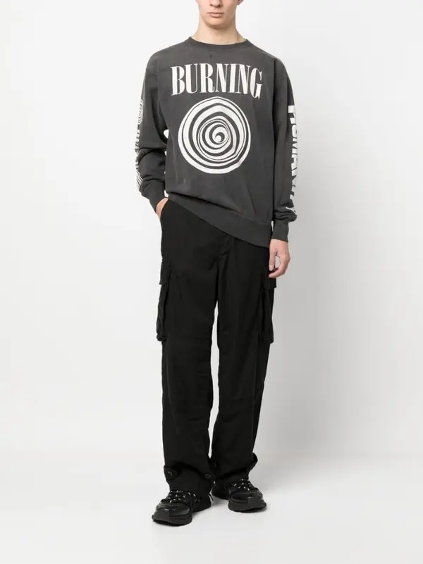 SAINT MXXXXXX Slogan-print Distressed-finish Sweatshirt - Black