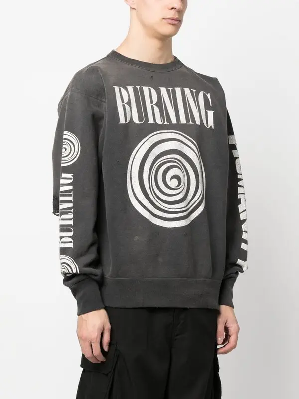 SAINT MXXXXXX Slogan-print Distressed-finish Sweatshirt - Black
