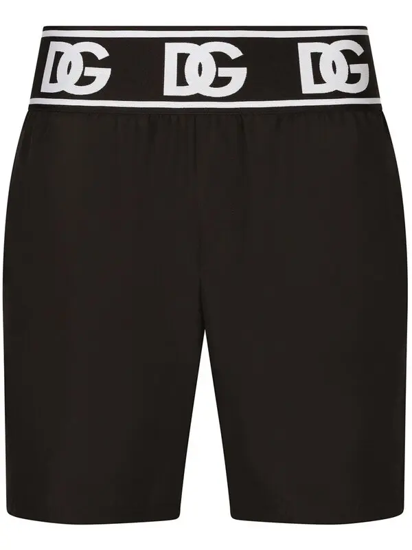 Dolce & Gabbana Logo-waistband Swim Shorts - Black
