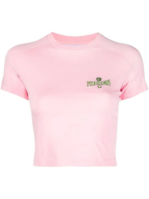 CHIARA FERRAGNI Embroidered-logo Cropped T-shirt - Pink