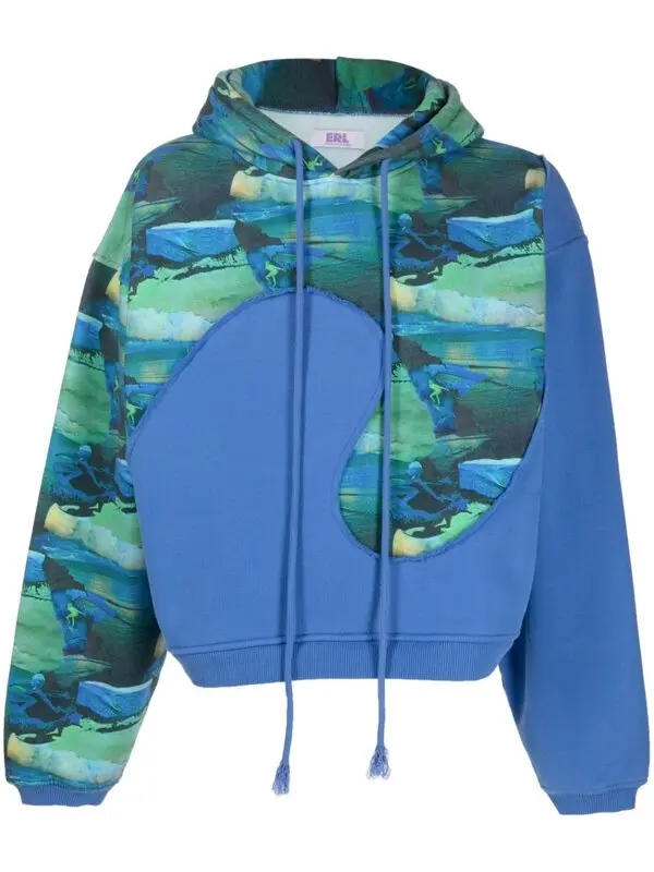ERL Abstract-print Long-sleeved Hoodie - Blue