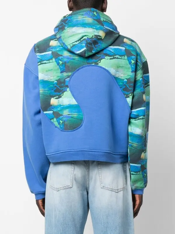 ERL Abstract-print Long-sleeved Hoodie - Blue