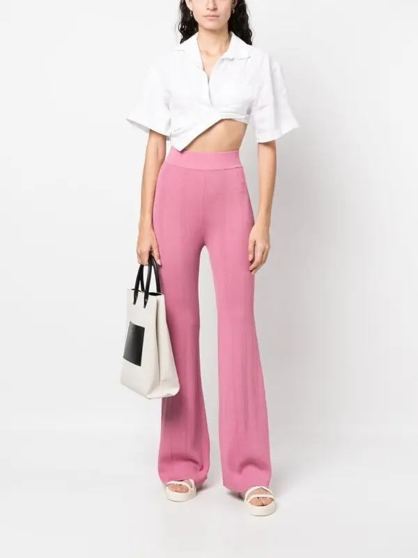 Remain Birger Christensen Ribbed Knit Flared Trousers - Pink