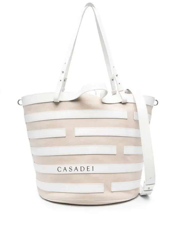 Casadei Stripe-pattern Leather Tote Bag - Neutrals