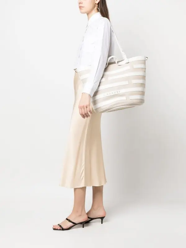 Casadei Stripe-pattern Leather Tote Bag - Neutrals