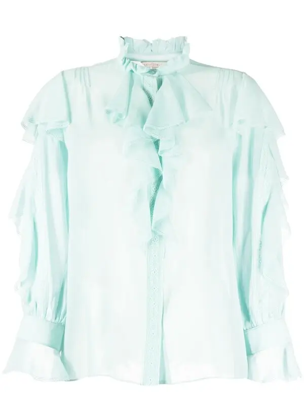Shiatzy Chen Silk Ruffled Shirt - Blue