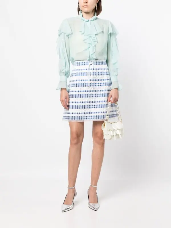 Shiatzy Chen Silk Ruffled Shirt - Blue