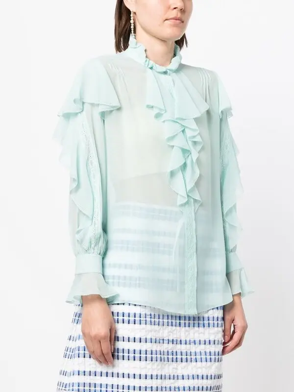 Shiatzy Chen Silk Ruffled Shirt - Blue