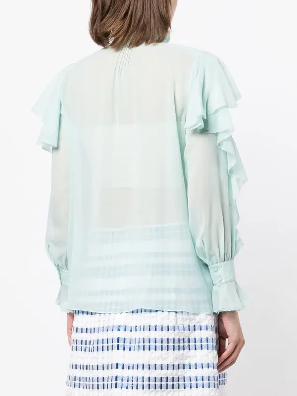 Shiatzy Chen Silk Ruffled Shirt - Blue