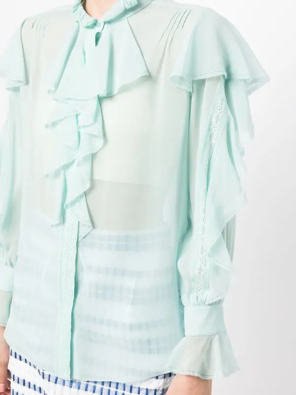 Shiatzy Chen Silk Ruffled Shirt - Blue
