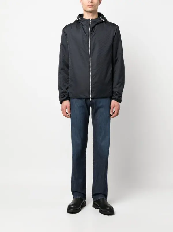 Emporio Armani Monogram-pattern Hooded Jacket - Blue