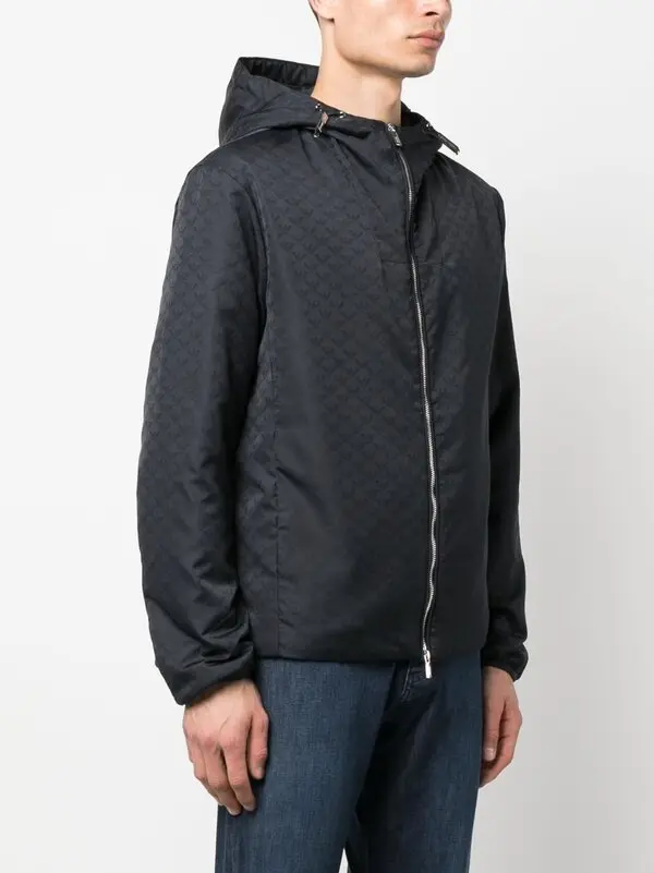 Emporio Armani Monogram-pattern Hooded Jacket - Blue