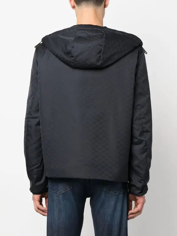 Emporio Armani Monogram-pattern Hooded Jacket - Blue