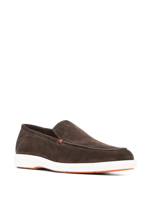Santoni Calf Suede Almond-toe Loafers