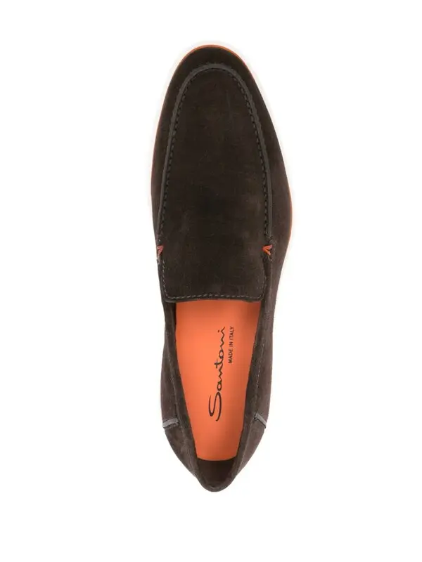 Santoni Calf Suede Almond-toe Loafers