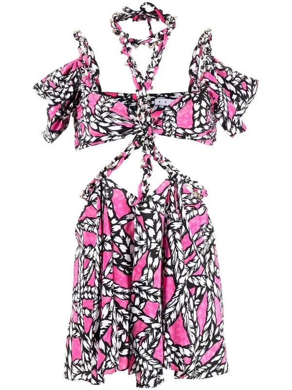 AREA Rope-print Cut-out Minidress - Pink
