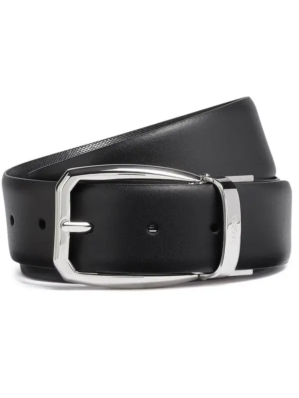 Zegna Logo-engraved Reversible Belt - Black