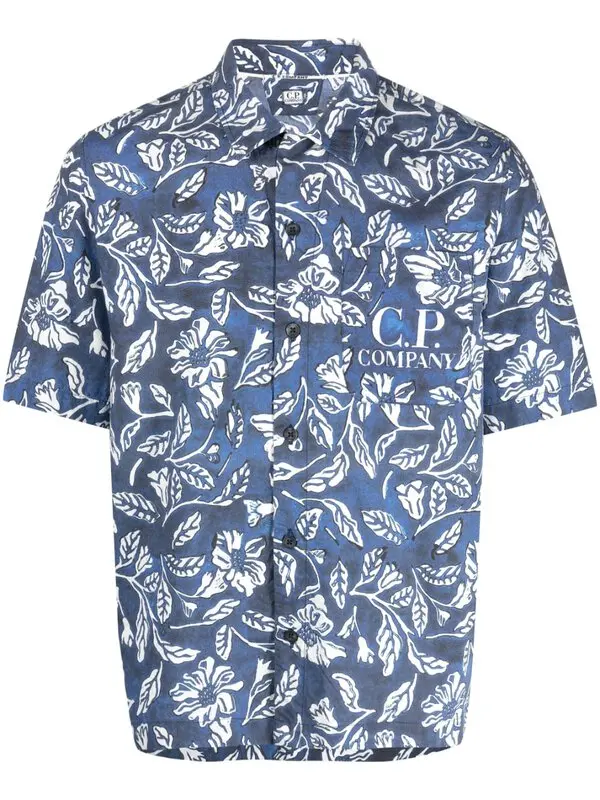 C.P. COMPANY Floral-print Short-sleeve Shirt - Blue