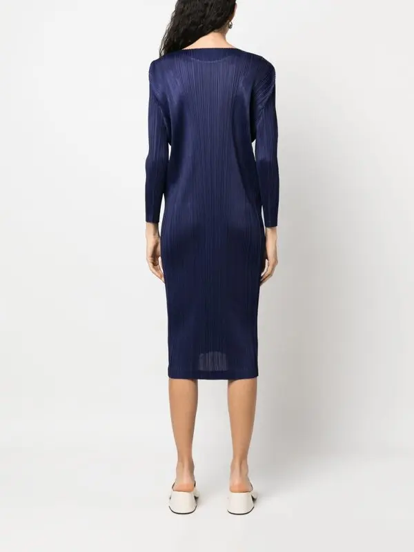 Issey Miyake Pleated Long-sleeve Midi Dress - Blue