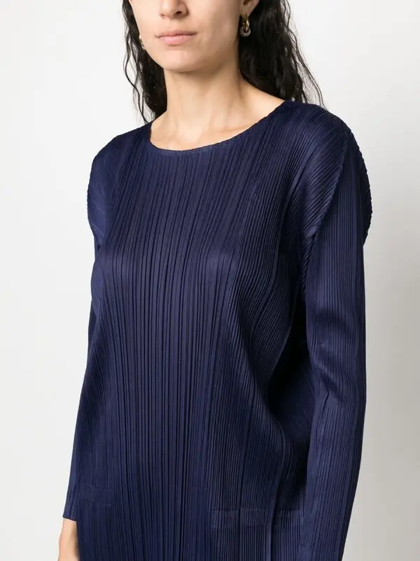 Issey Miyake Pleated Long-sleeve Midi Dress - Blue