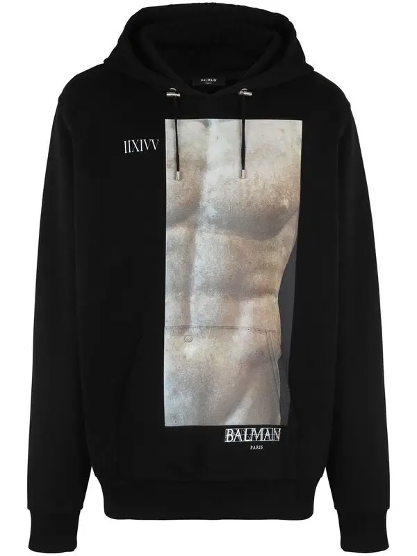 Balmain Graphic-print Cotton Hoodie - Black
