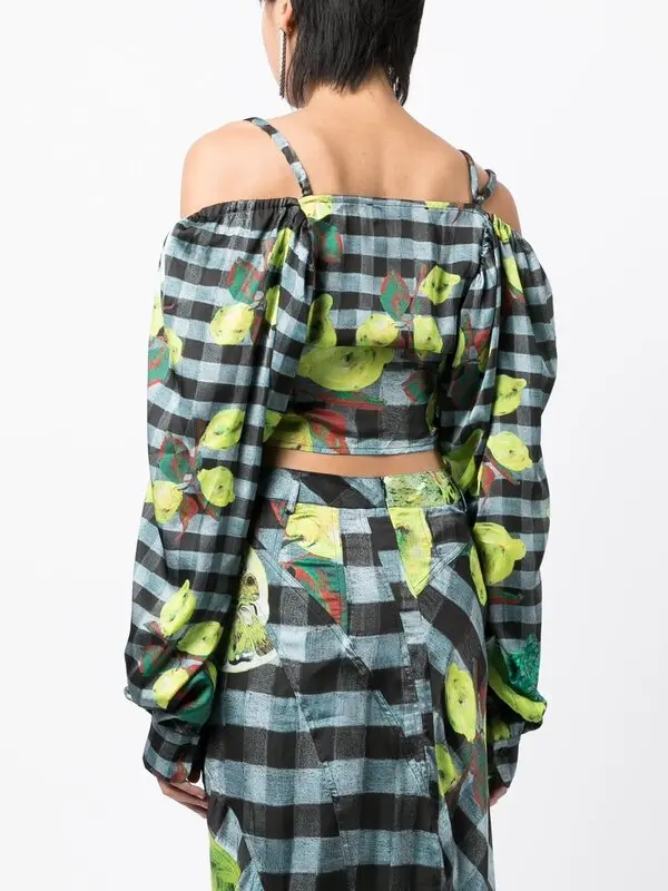 Ottolinger Lemon Checked Print Off-shoulder Top