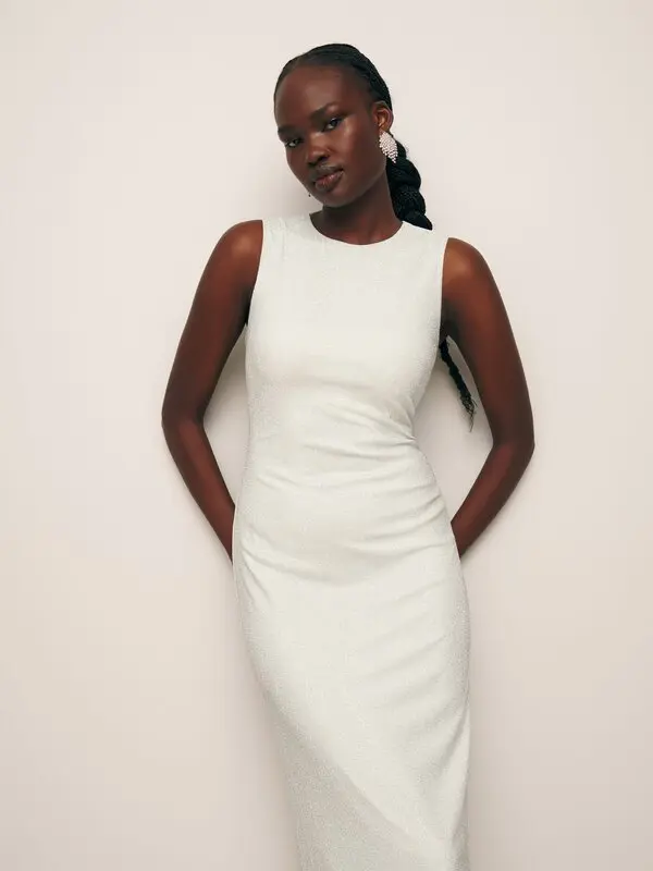 Reformation Maevry Knit Dress In Silver Sparkle - 70% Off | Editorialist