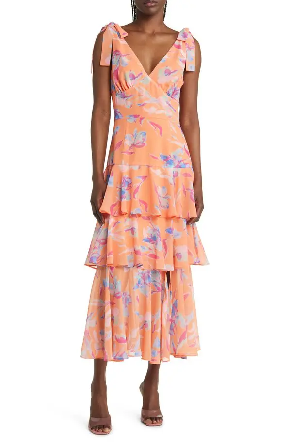 strapless open back dress Mia Blooms | Ombre Flowy High Neck Maxi Dress main image 1