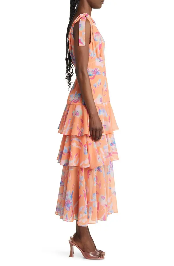 wayf orange dress Wayf | Dresses | Wayf Orange Floral Satin Cutout Mididress New With Tags