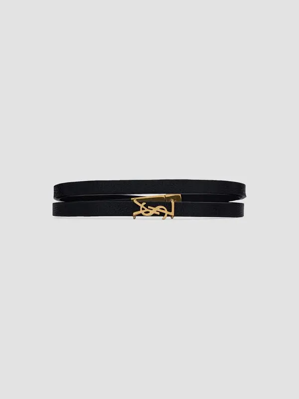 Saint Laurent Opyum Double Wrap Bracelet In Leather And Metal - Black