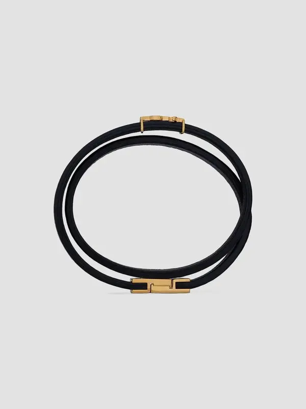 Saint Laurent Opyum Double Wrap Bracelet In Leather And Metal